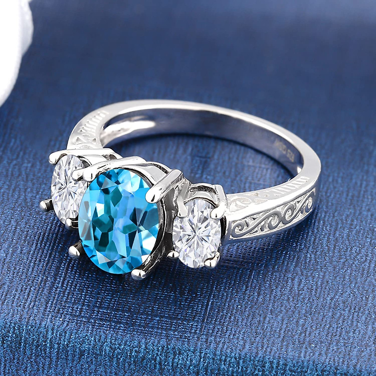 Gem Stone King 925 Sterling Silver Customized and Personalized Name Engraved Promise Love Gemstone Birthstone Fashion Mothers 3-Stone Ring For Women (Size 9)