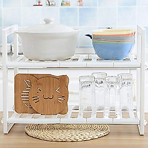 WBTY 2 Layer White Stainless Steel Under Sink Storage Shelves Adjustable Kitchen Storage Shelves