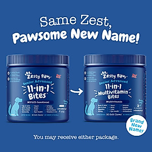Zesty Paws Senior Dog Multivitamin Treats - Glucosamine for Dogs + Digestive Enzymes & Probiotics - Grain Free Dog Vitamins for Skin & Coat + Immune Health - Beef - Advanced - 90ct