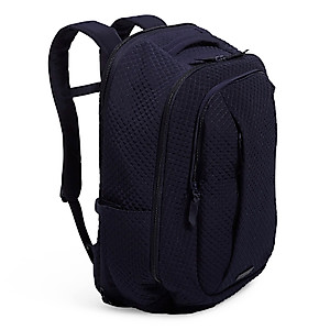 Vera Bradley Microfiber Large Backpack Travel Bag, Classic Navy