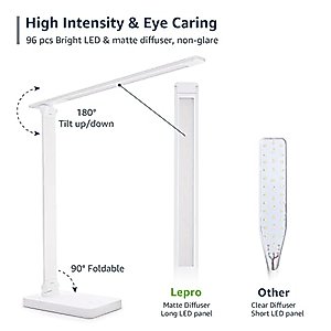 Lepro LED Desk Lamp, Metal Desk Light 9W 550lm, Dimmable Home Office Desktop Lamp Touch Control, 3 Color Modes, 5-Level Dimmer, Eye Caring Task Lamp for Study, Reading, Crafting, Sewing, Computer Work