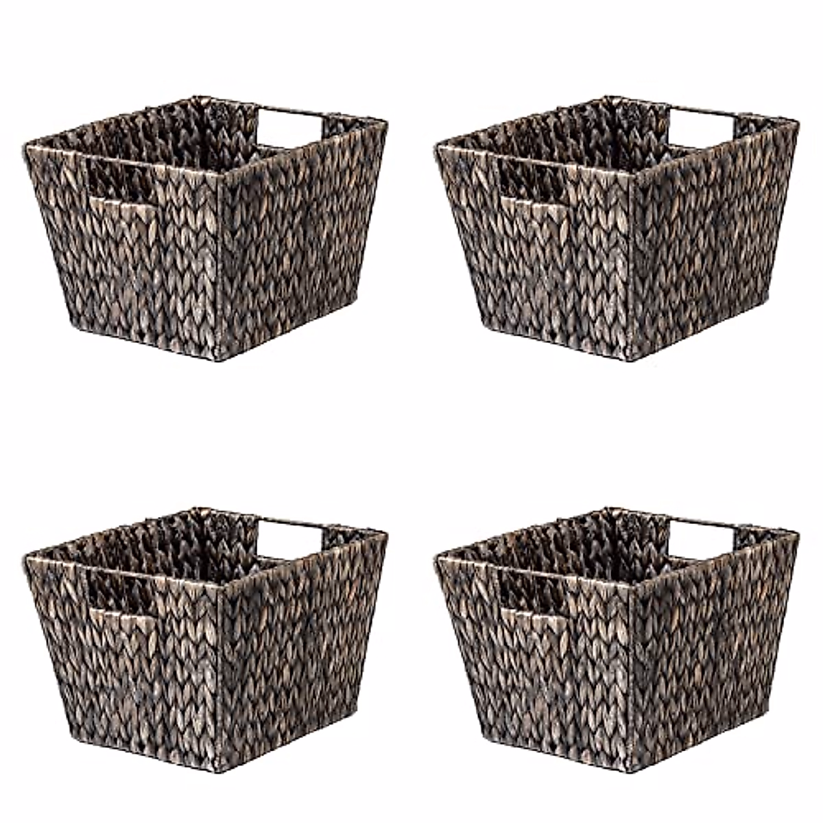 11.5" Hyacinth Storage Basket with Handles, Rectangular, by Trademark Innovations (Set of 4, Taupe)