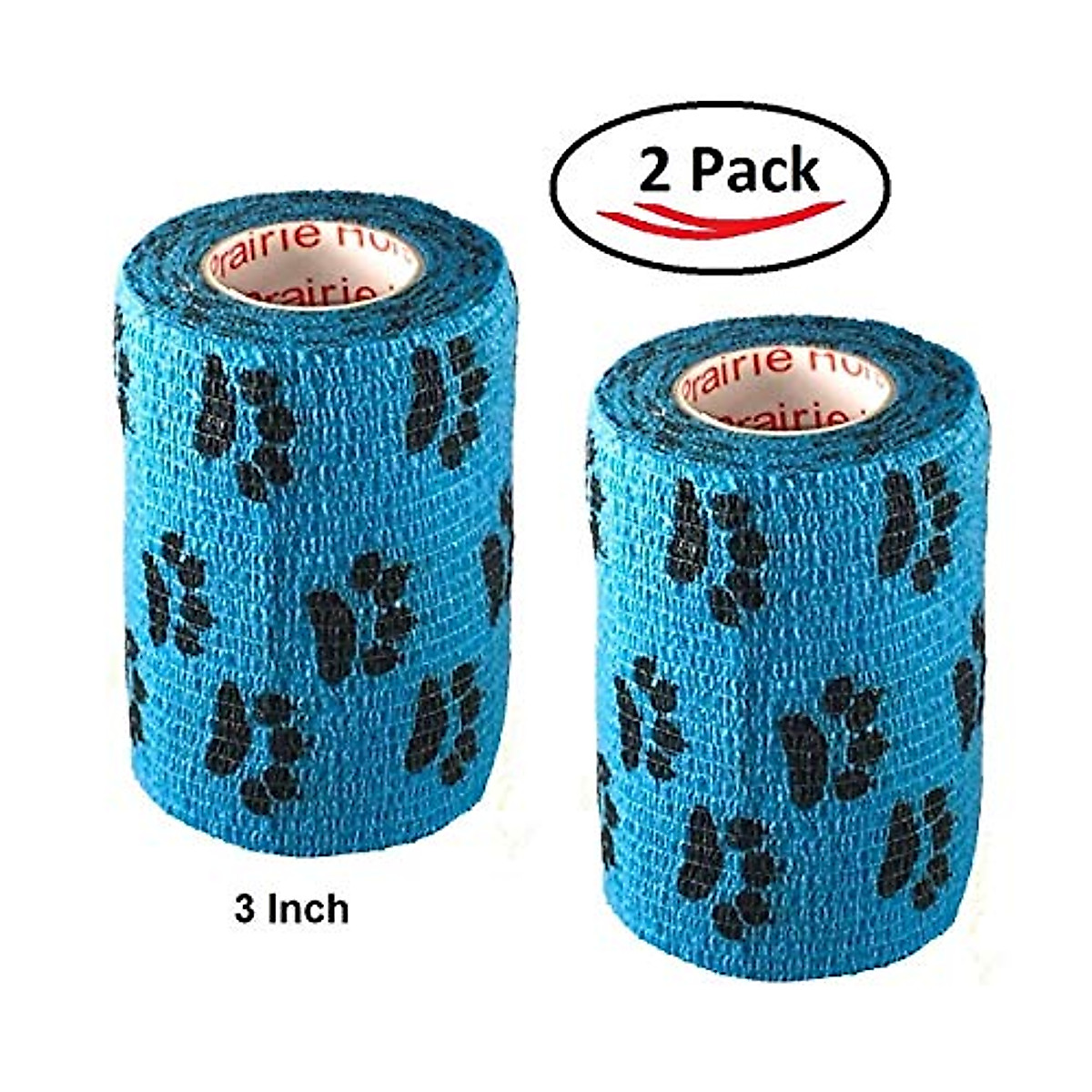 Vet Wrap Wrap Tape (Blue with Paw Prints) (2 Pack) (3 Inch x 15 feet) Self Adhesive Adherent Adhering Cohesive Flex Self Stick Bandage Grip Roll Dog Cat Pet Horse