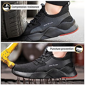 ulogu Waterproof Steel Toe Shoes for Men Lightweight Non-Slip Sneakers Comfortable Puncture Proof Shoes Indestructible Work Shoes Zapatos Punta de Acero para Hombres Black