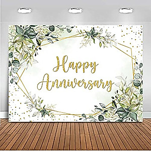 Mocsicka Greenery Happy Anniversary Backdrop 7x5ft Cheers to Wedding Anniversary Bridal Shower Party Decorations Photo Backdrops Miss to Mrs Photography Background