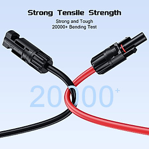 Bateria Power 20FT 10AWG(6mm²) Solar Panel Extension Cable, with Female and Male Connectors and Extra Free Spanners, Solar Panel Adaptor Kit Tool(20FT Red + 20FT Black)