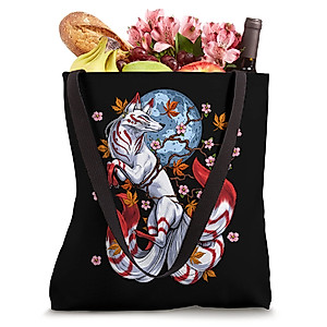 Kitsune Fox Japanese Nine Tailed Fox Cherry Blossom Flowers Tote Bag