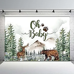 Avezano Adventure Baby Shower Backdrop Rustic Forest Woodland Mountain Bear Baby Shower Background Banner Boy Country Bear Deer Baby Shower Backdrops Decorations (8x6)