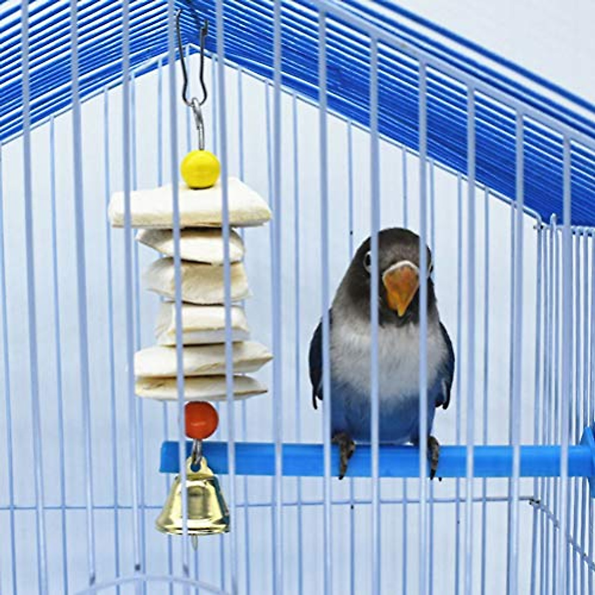 balacoo 2 Pcs Parrot Bird Chewing Toy Cuttlebone Beak Grinding Stone Parrot Bite Tearing Toy Bird Cage Toys with Bell for Budgies Hamster Chinchilla Rabbit Random Color