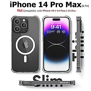 SUCGLES for iPhone 14 Pro Max Case, Compatible with MagSafe, Shockproof Military Grade Protection, Non-Yellowing, Strong Magnetic Slim Phone Cover for Apple 14 Pro Max (A-Mag Safe Clear Bumper)