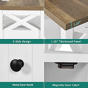 YITAHOME Farmhouse Nightstand with LED Lights & Charging Station, Night Stands with Storage Cabinet for Bedroom, End Side Table Bedside Table with Storage Shelf, X-Design, Set of 2, Wash Grey + White