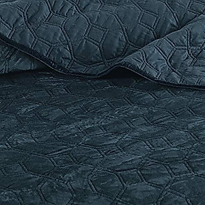 Madison Park Harper Quilt Set-Faux Velvet Casual Geometric Stitching Design All Season, Lightweight Coverlet, Cozy Bedding, Matching Shams, King/Cal King(104"x94"), Teal 3 Piece