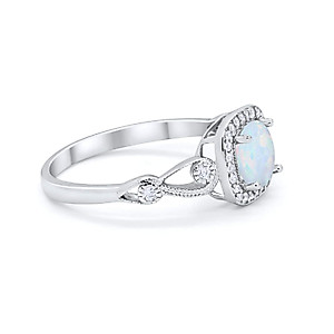 Blue Apple Co. Art Deco Filigree Vintage Style Wedding Engagement Bridal Ring Round Lab White Opal 925 Sterling Silver Size-8