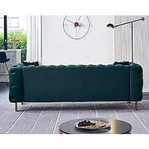 Kakotito Tufted Sofa Couch, 84 Inches Long Upholstered Sofa with 2 Pillows,High Arm and Strong Metal Legs, Couches for Living Room, Office, and Bedroom (Button Tufted, Green)
