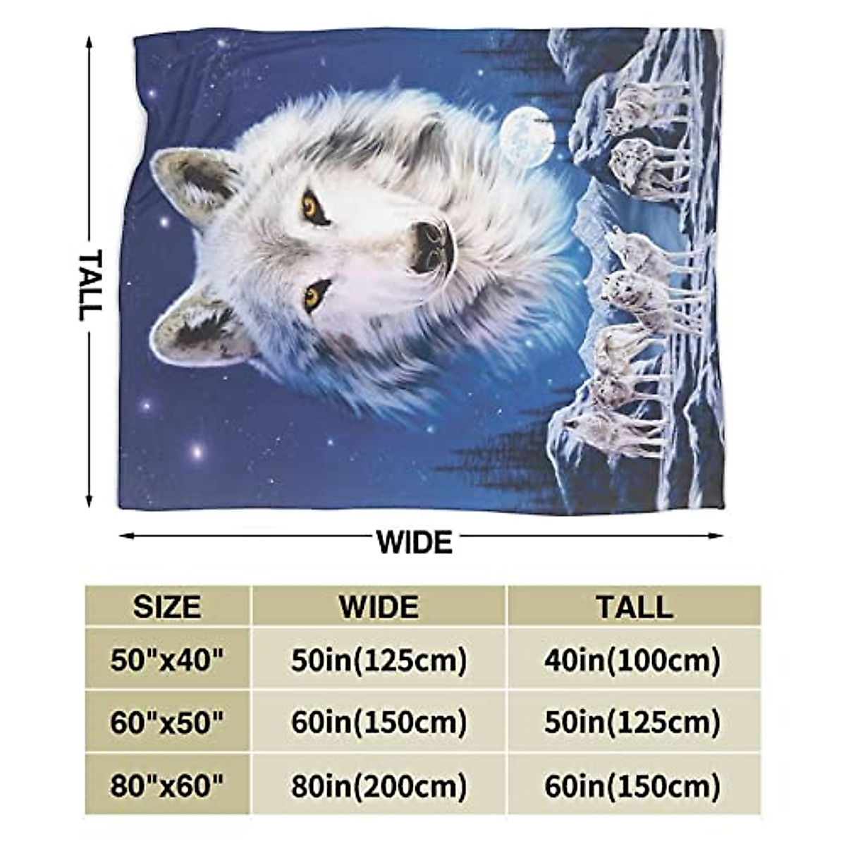 Fuzawet White Wolf Blanket Soft Warm Fleece Wolves Throw Cozy Fluffy Plush Animal ​Blanket Wolf Gifts Stuff for Kids Adults Bed 40''X50''