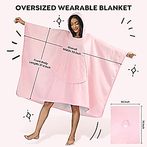 BALEINEHOME Oversized Wearable Blanket Hoodie, Thick Sherpa Fleece Super Warm Blanket Sweatshirt with Buttons and Giant Pocket, for Women and Men (Pink, Button)