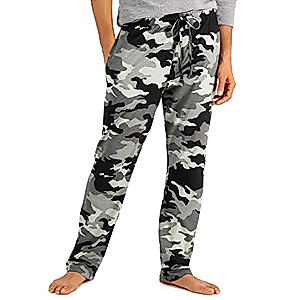 Hanes Men's ComfortSoft Cotton Printed Lounge Pants, 31" Inseam, Pockets, Drawstring/Elastic Waist, Black & Grey Camo, X-Large