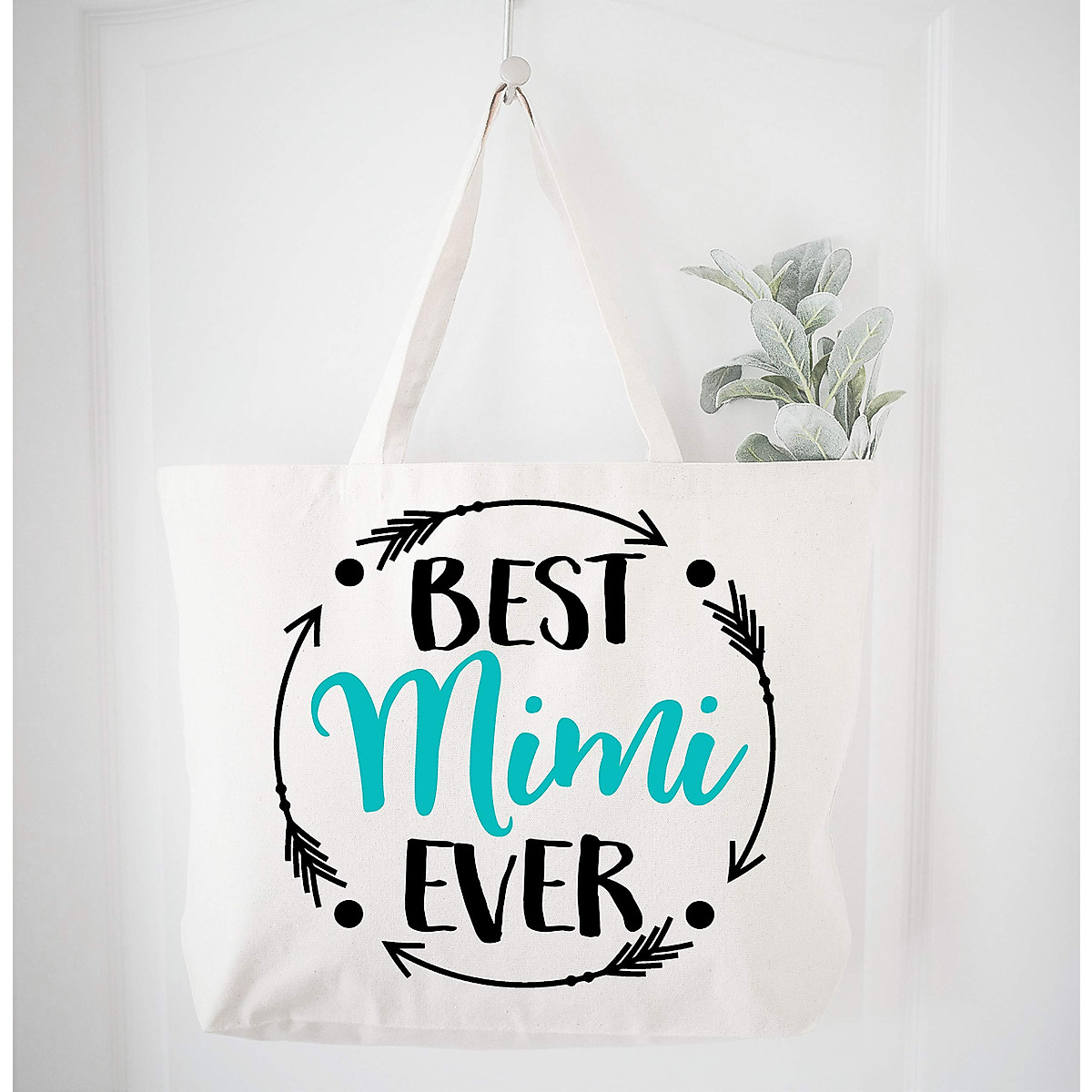 COCOVICI Mimi Tote Bag | Best Mimi Ever | Grandma Gifts | Mimi Gifts | Mimi Christmas Gift | Christmas Gift from Grandkids(Best Mimi Ever Turquoise/Black Font)