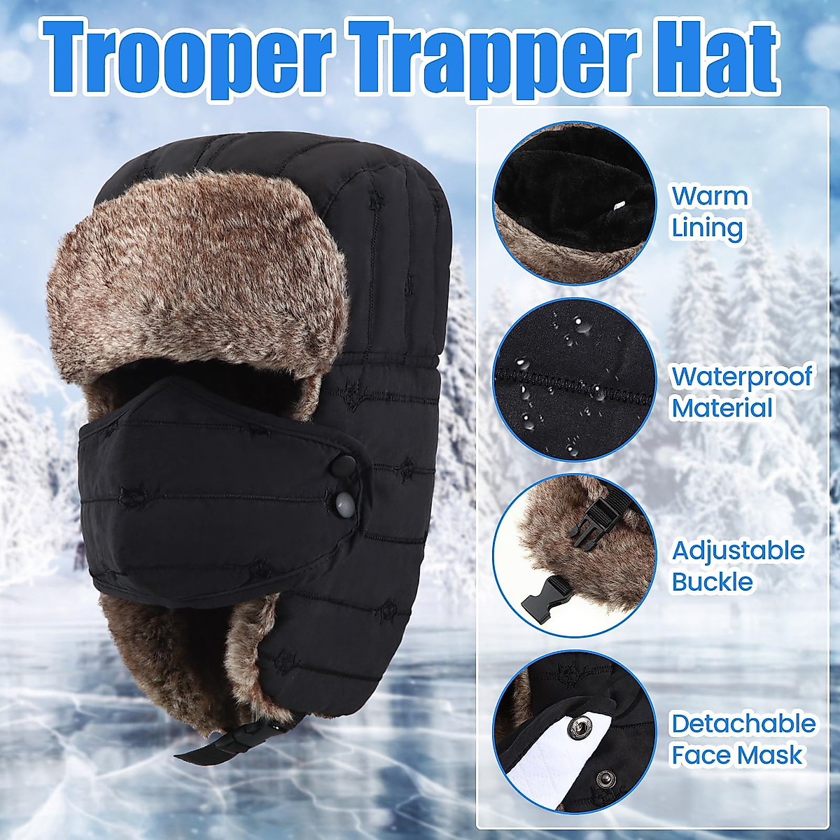 Panitay 4 Pcs Winter Trapper Hat Long Scarf Touchscreen Gloves Warmer Socks Trapper Hat Gloves Hunting Hat with Mask Ear Flaps Mens Touchscreen Gloves Men Heavy Thick Wool Socks Winter Scarf