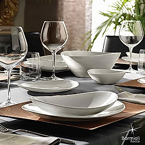 Bormioli Rocco Prometeo 18 Piece Dinnerware, Sets For 6, Tempered Opal Glass, Clean White, Curved Design With External Textures, Dishwasher & Microwave Safe.