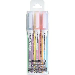 KOKUYO Beetle Tip Dual Color Highlighter, Fluorescent Markers, Soft Colors Set, Japan Import (PM-L313-3S)
