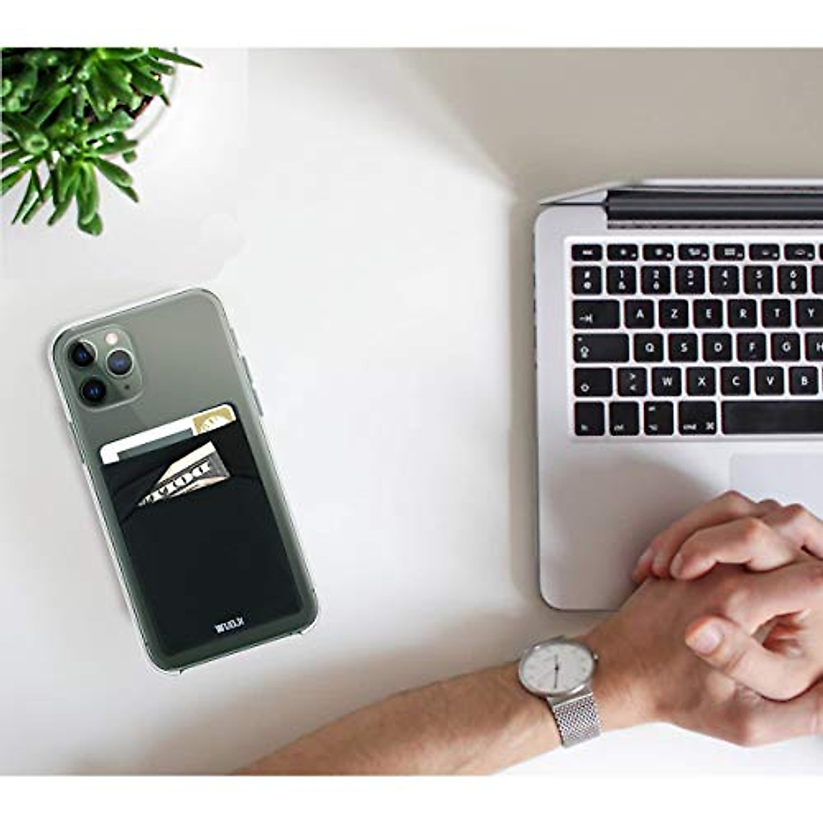 WUOJI RFID Blocking Phone Card Wallet - Double Secure Pocket - Ultra-Slim Self Adhesive Credit Card Holder Card Sleeves Phone Wallet Sticker All Smartphones(Black)-2PC