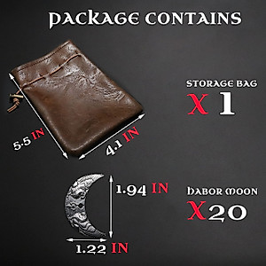 20 Fantasy Coins for DND Board Games Accessories & Leather Pouch for Waterdeep Metal Coins for Dungeons & Dragons Tablelap RPG Games Addons Medieval Game Retro Props