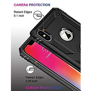 LUMARKE iPhone X Case,iPhone Xs Case with Glass Screen Protector,Military Grade 16ft. Drop Tested Cover with Magnetic Kickstand Protective Phone Case for iPhone Xs/iPhone X Black