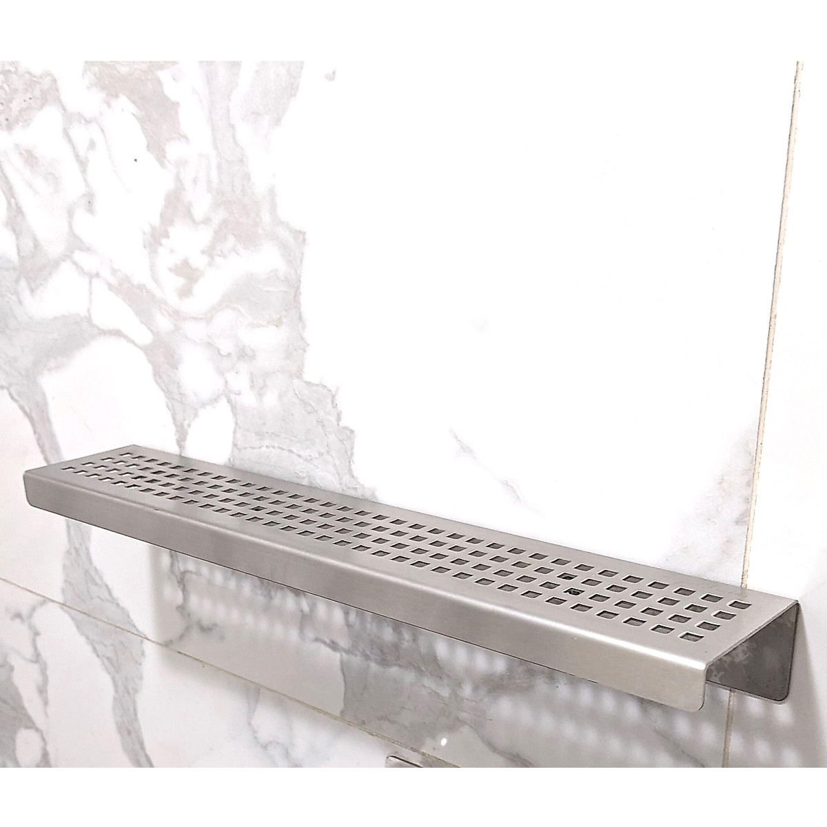 SereneDrains Stainless Steel Brushed Nickel Shower Shelf for Inside Shower Drill in Wall Mount Small Bathroom Shelf Decor Organizer Rack Caddy Floating (Brushed Stainless Steel, 24 Inch)