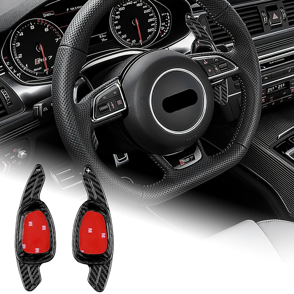 AIRSPEED Car Steering Wheel Paddles Carbon Fiber Steering Wheel Shift Paddle Extended Shifter Trim Cover Accessories for Audi A5 S3 S5 S6 SQ5 RS3 RS4 RS5 RS6 RS7, Black