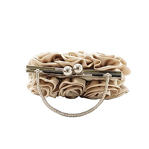 JAMBHALA Women Evening Clutch Bag Floral Satin Small Purses with Detachable Strap for Wedding, Party, Prom (Champagne)