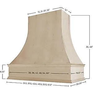 Riley & Higgs Curved Front Unfinished Range Hood Cover With Decorative Molding - Wall Mounted Wood Range Hood Covers, Plywood and Maple (Unfinished, 37.5 W X 36 H inches)