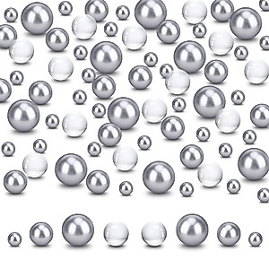 Suream Multi-Size Silver Floating Beads - 8/14/20mm, 500PCS No Hole Artificial Beads and 4600PCS Gel Water Beads for Vase Filler, Table Scatters, Candle Centerpieces, Wedding, Birthday, Floral Decore