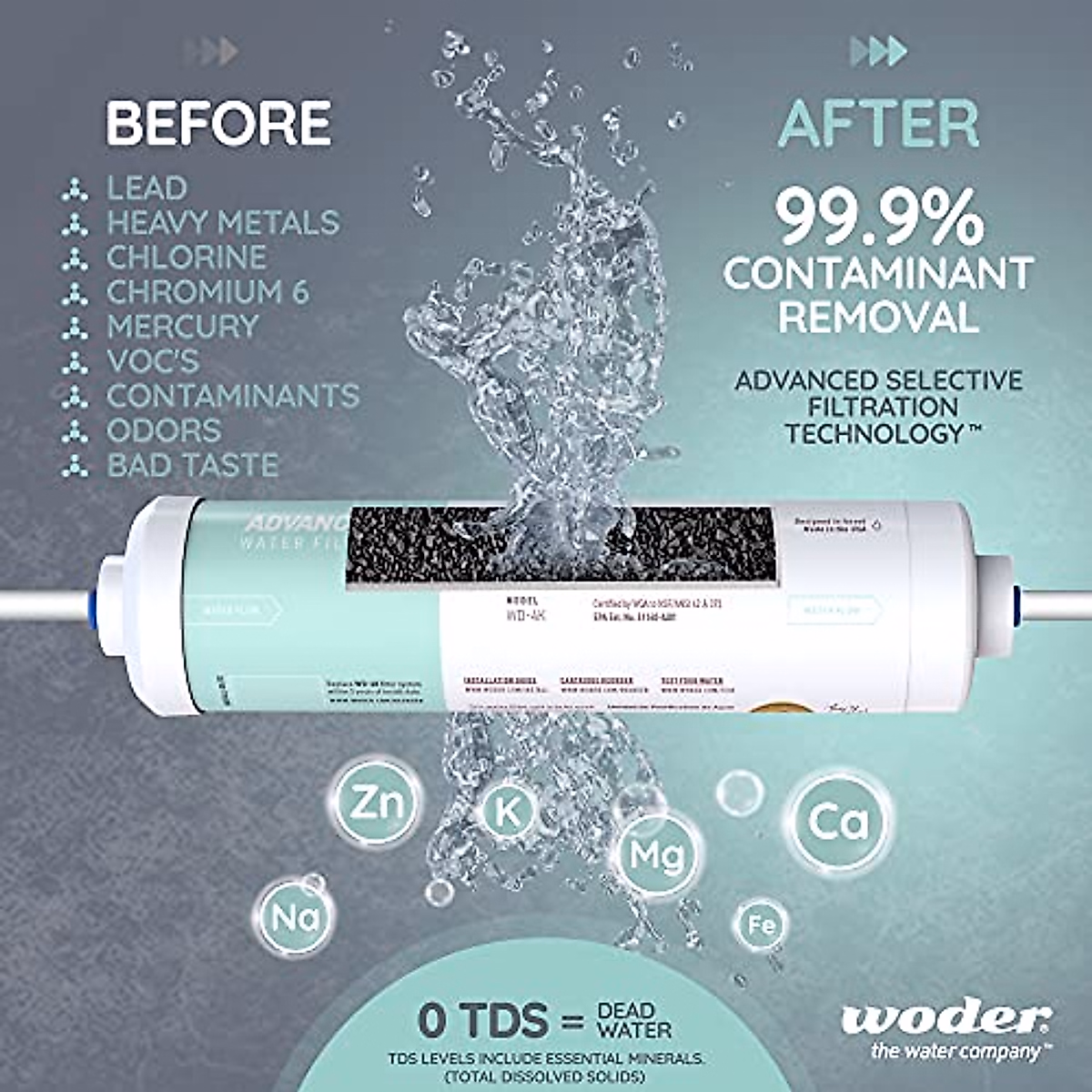 Woder WD-4K-ADV-JG High Capacity Inline Water Filter with ¼” John Guest Fittings - WQA Certified 4,000gal – Removes Chlorine, Lead, Chromium 6, Heavy Metals, Odors/Contaminants and More – USA Made