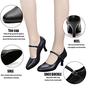 JUODVMP Character Shoes for Women Dance Shoes 1920‘s Swing Tango Shoes with Kitten Heel Model L042 Black,8.5 US