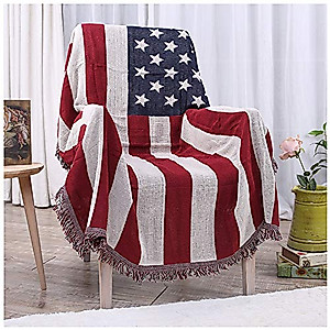 MayNest American Flag Throw Blanket Reversible Soft Woven Cotton Thick Large Tassels Rug Vintage USA Military United States Print Knit Tapestry Chair Recliner Loveseat Couch Sofa Cover (Small: 71x51)