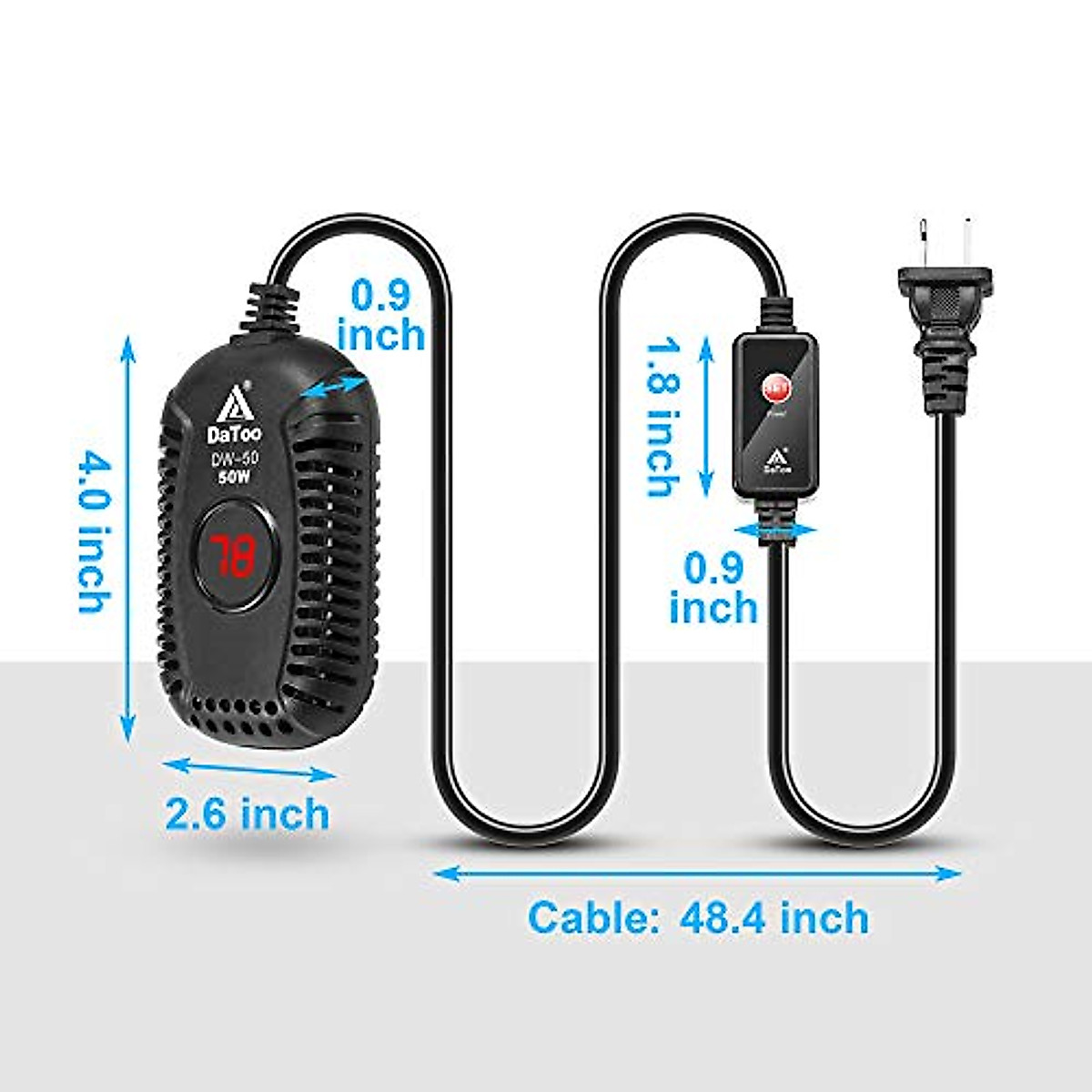 DaToo Small Aquarium Heater 50W Mini Fish Tank Heater 50 Watt Submersible with LED Temperature Display