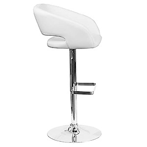 Flash Furniture Erik Comfortable & Stylish Contemporary Barstool with Rounded Mid-Back and Foot Rest, Adjustable Height - White Vinyl with Chrome Base
