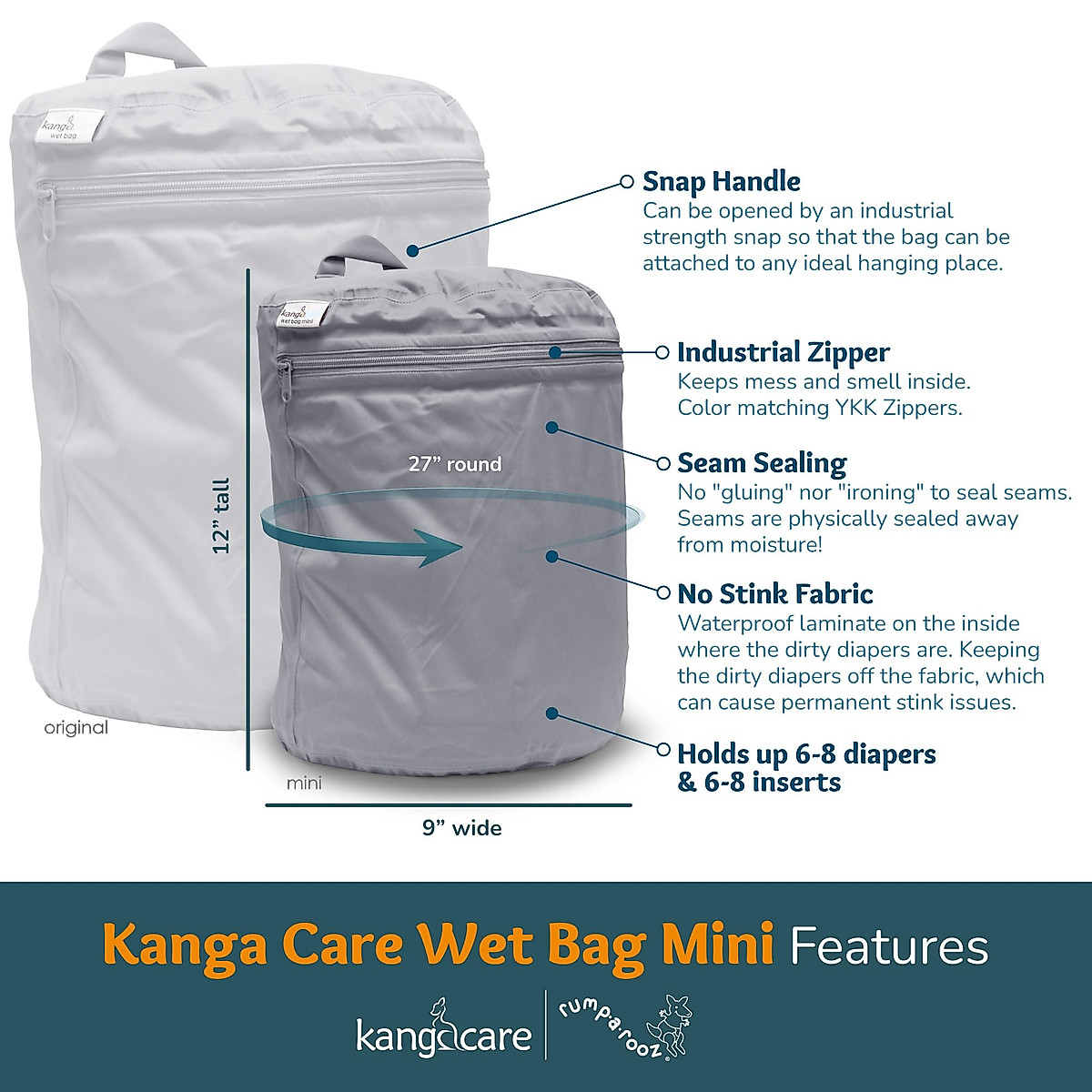 Kanga Care Wet Bag Mini Seam Sealed Waterproof 3D Dimensional for Baby Cloth Diapers, Travel, Beach, Pool, Gym, Swim | Caribbean