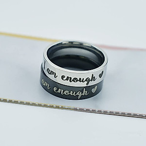 LiFashion Personalized I am Enough Ring for Men Women,Custom Name Date Heart Engraved Promise Band Anniversary Ring Encouragement Inspirational Motivational Jewelry Gift for Him & Her,Size 6-13
