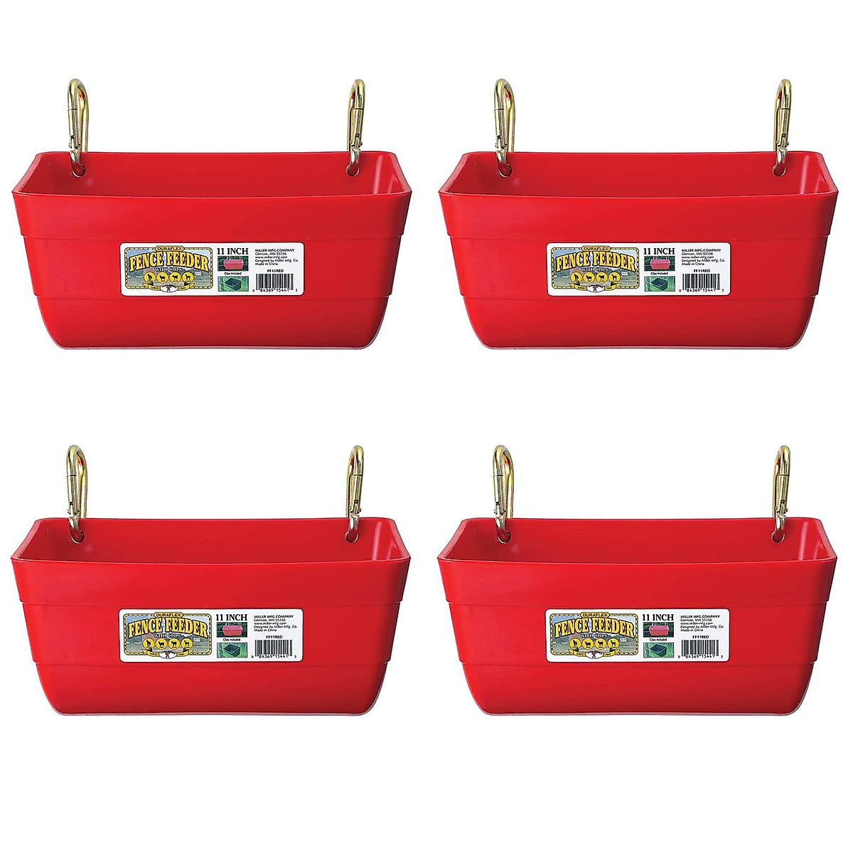 Little Giant FF11RED 4.5 Quart Heavy Duty Wall/Rail Mountable Feed Trough Bucket Fence Feeder, Red (4 Pack)