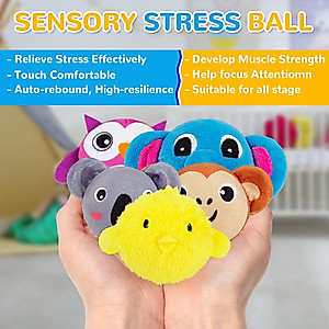teytoy Mini Sensory Stress Ball for Kids and Adults,5 pcs Plush Stuffed Animals Farm Friends Infant and Toddler Toys Owl, Elephant, Koala, Chicken and Monkey Anxiety Relief Squeeze Toys