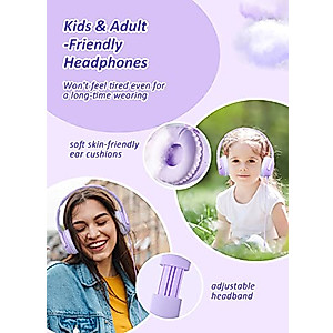 DyBaxa Kids Headphones Wired, Foldable On Ear Headset, Volume Limiter 94dB, Over-Ear Headphones for Kids School Online Classes Travel Children, 3.5mm Jack Compatible Smartphones Tablet, Purple