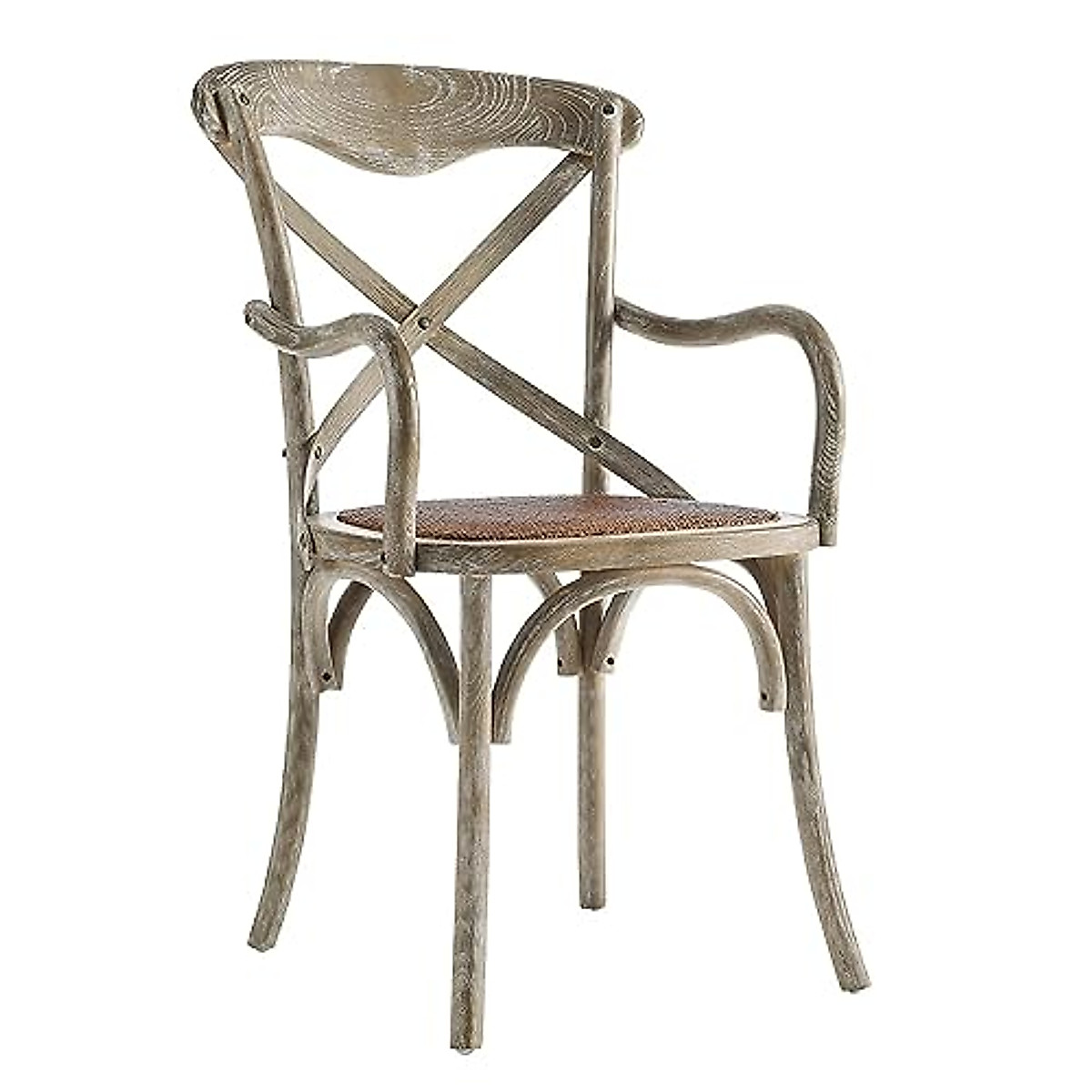 Modway Gear Rustic Modern Farmhouse Elm Wood Rattan Two Dining Armchairs in Gray