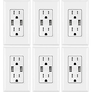 Micmi USB Outlet, High Speed Charger 4.2A Charging Capability, Child Proof Safety Receptacle 15 Amp, Tamper Resistant Wall Socket Plate Included UL Listed U24 (4.2A USB Outlet 6pack)