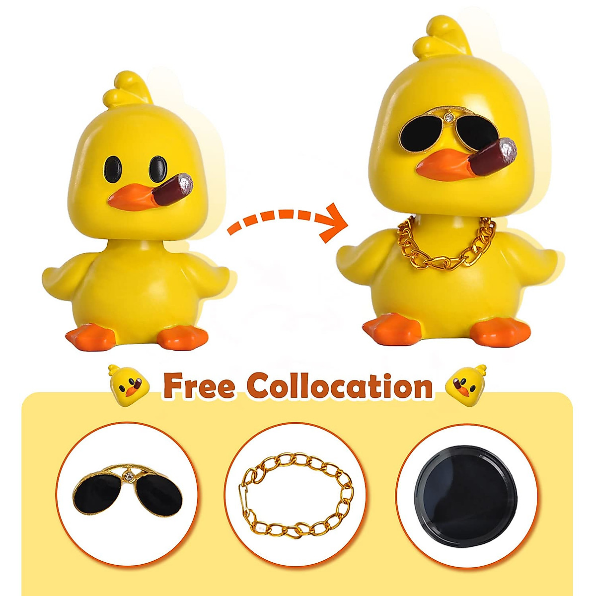 IBWell Cute Yellow Duck Car Ornaments Funny Duck Car Toy, Bobble Head Doll for Car Dashboard Decorations Accessories