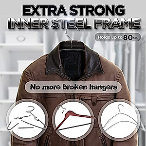 Zoe Deco Non-Slip No Shoulder Bumps Clothes Hangers with Grippy Coating, Sleek and Slim Rounded Hangers, Space-Saving Hanger Solution (Black, 16.5"x7.75", 10 Pack)