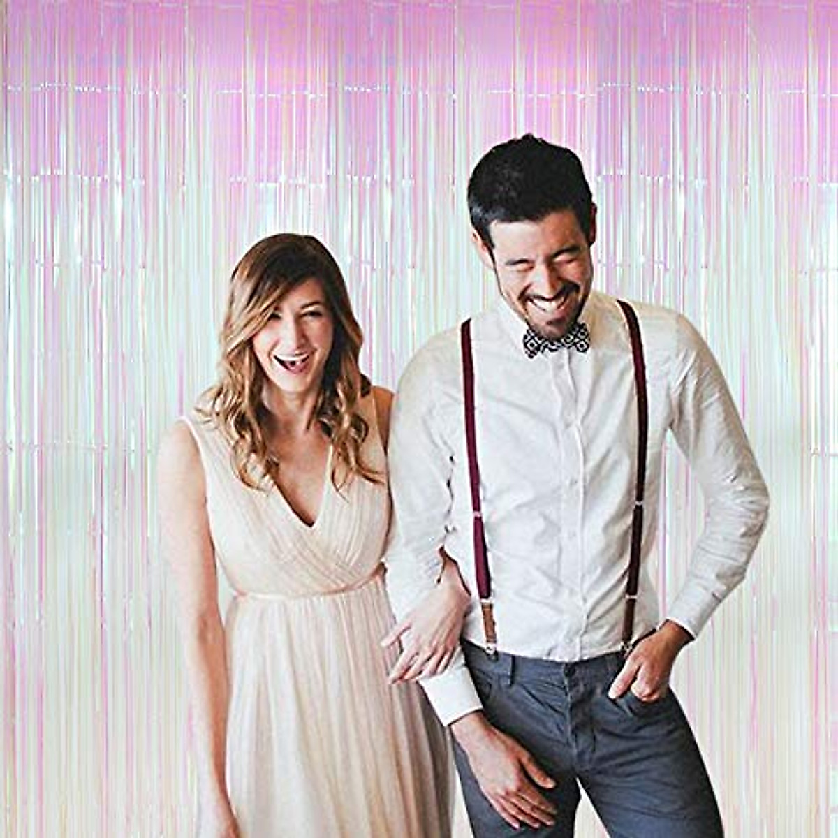 Twinkle Star 2 Pack Photo Booth Backdrop Foil Curtain Tinsel Backdrop Environmental Background for Birthday Party, Wedding, Graduation, Christmas Decorations (Transparent Iridescent)