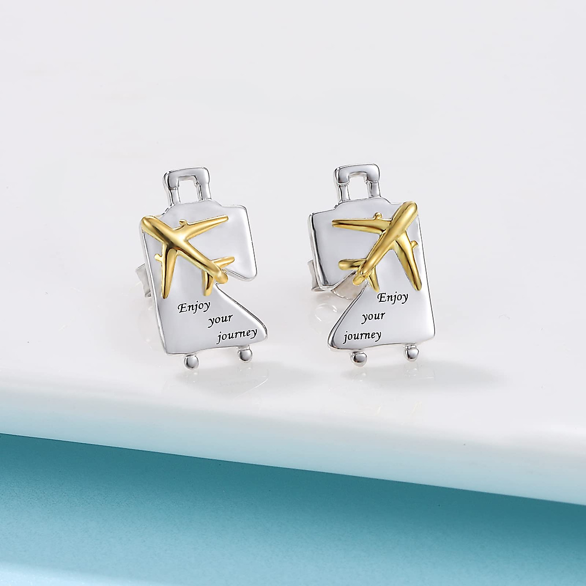 Graduation Gifts for Her Earrings,Sterling Silver Luggage Airplane Graduated Stud Earring Engraved "Enjoy your journey", Sterling Silver, No Gemstone