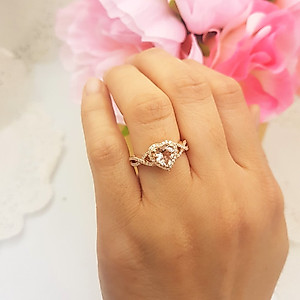 Dazzlingrock Collection 10K 7 MM Heart Morganite & Round Diamond Ladies Swirl Halo Engagement Ring, Rose Gold, Size 7